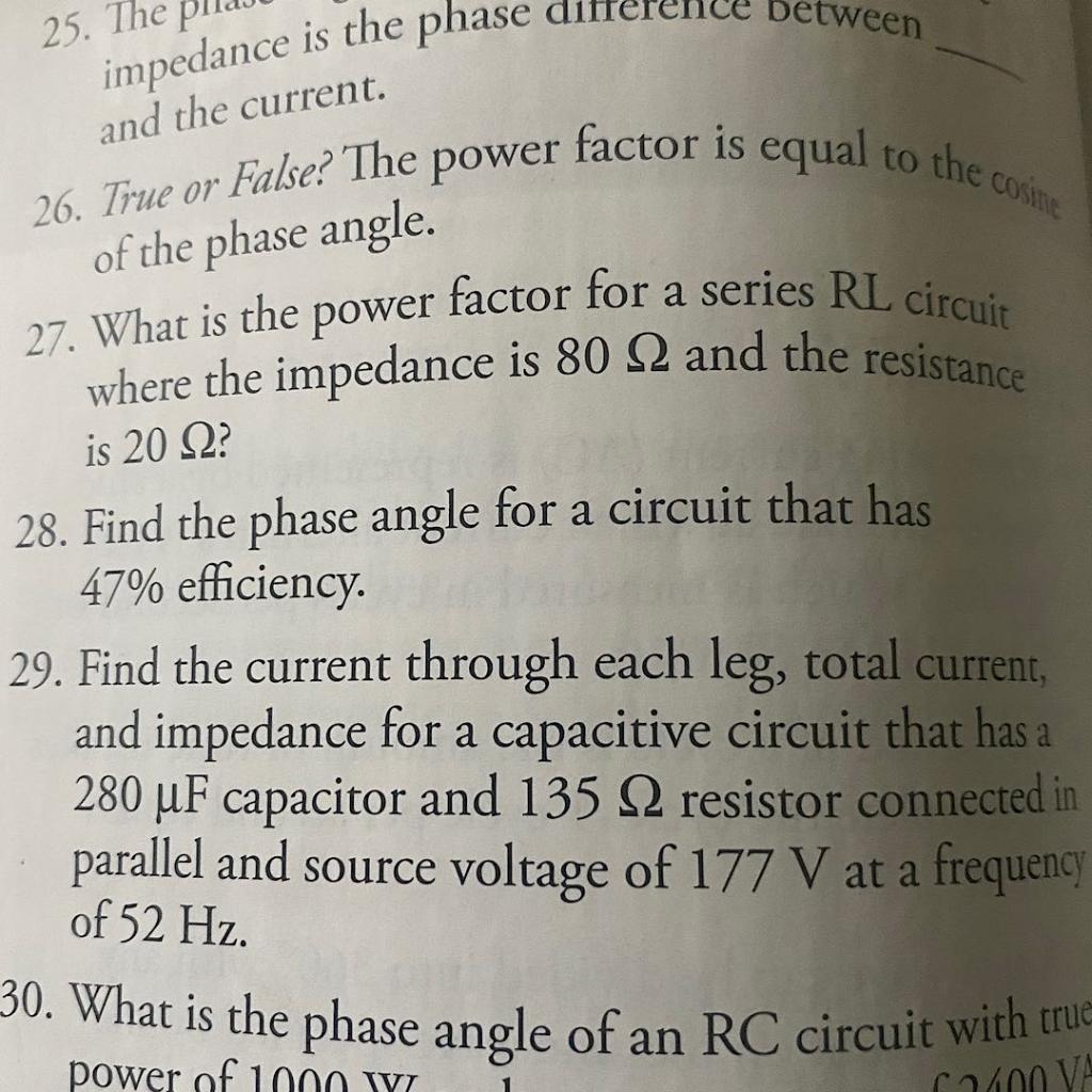 Solved 27. What is the power factor for a series RL circuit | Chegg.com