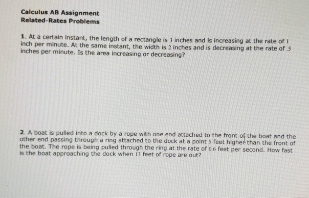 Solved Calculus AB Assignment Related-Rates Problems 1. A t | Chegg.com