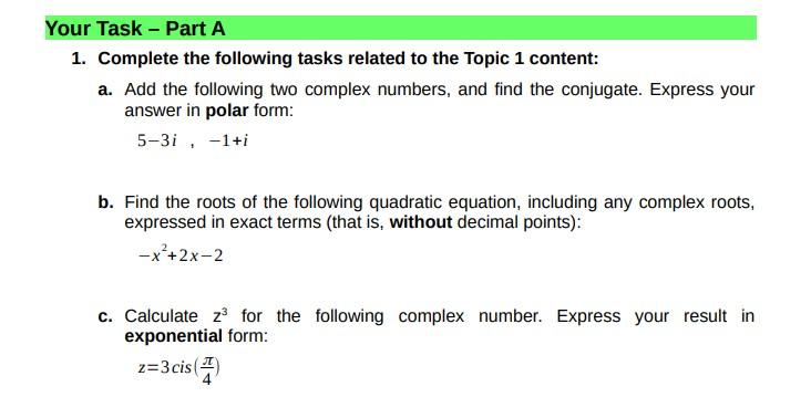Solved Your Task - Part A 1. Complete the following tasks | Chegg.com