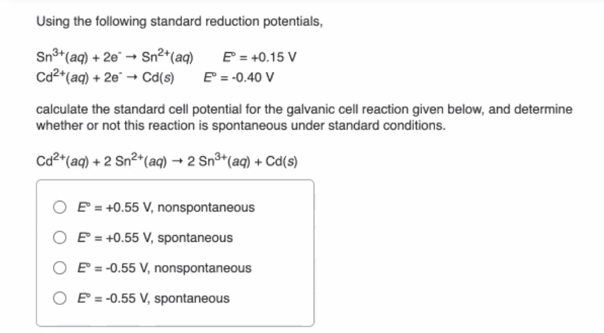 Solved Using the following standard reduction potentials, | Chegg.com