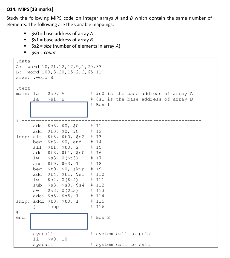 Solved Q14. MIPS (13 marks] Study the following MIPS code on | Chegg.com