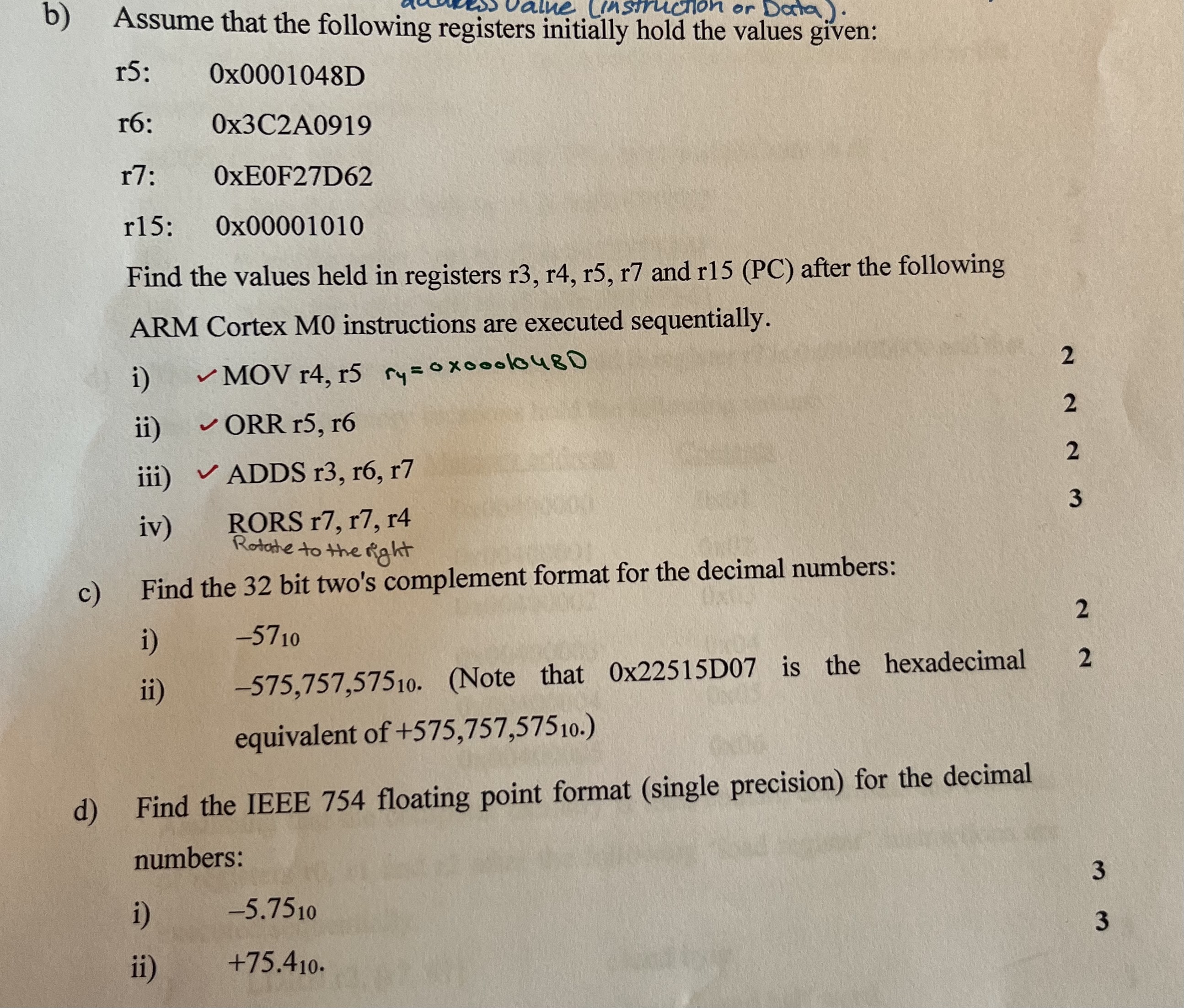 Solved b) Assume that the following registers initially hold | Chegg.com