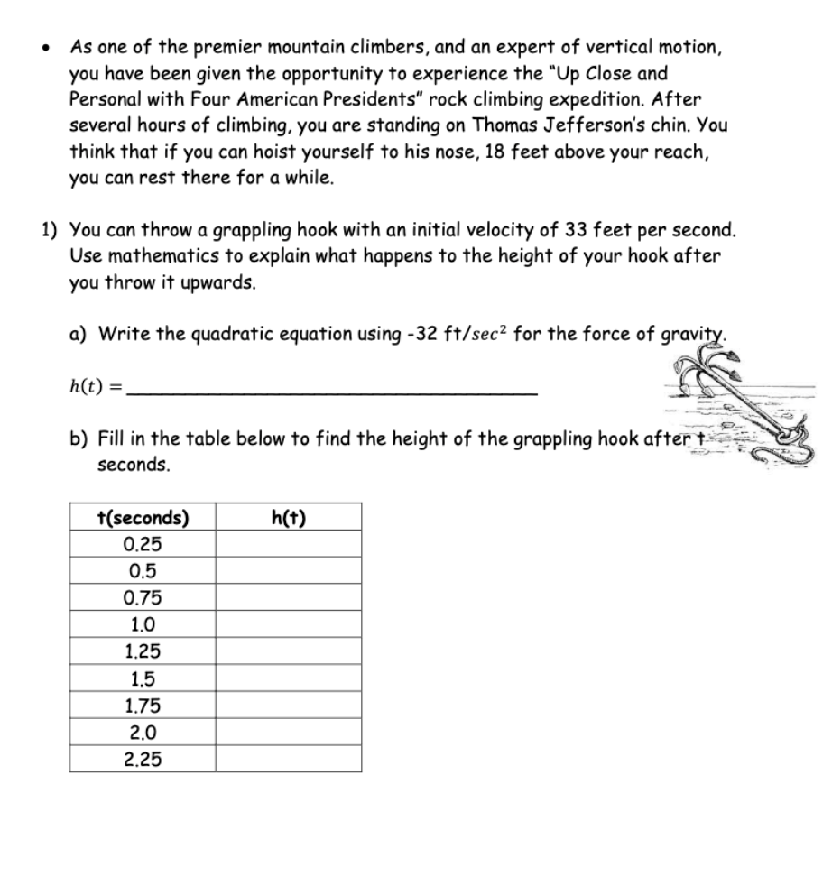 Solved Climbing Mount Rushmore MATH 1110 Quadratic | Chegg.com