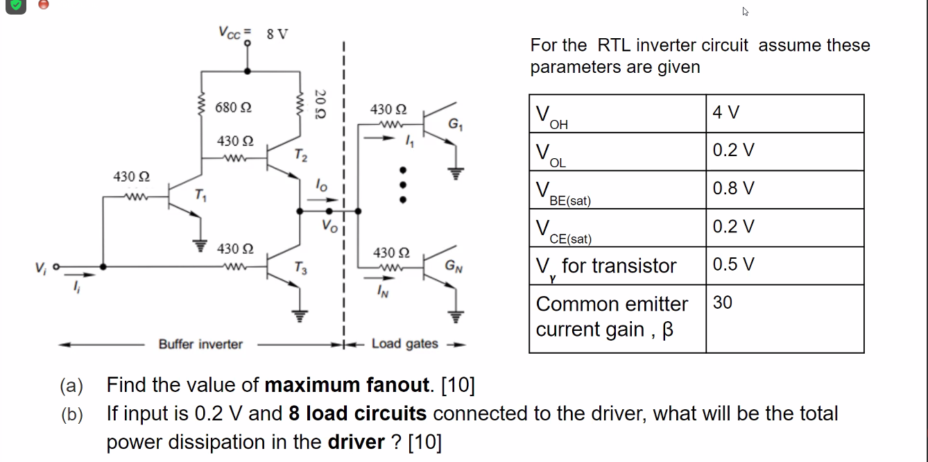 W Vcc= 8V II For the RTL inverter circuit assume | Chegg.com