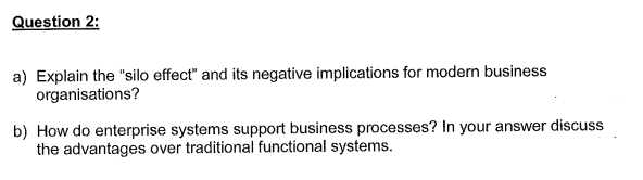 Solved a) Explain the "silo effect" and its negative | Chegg.com