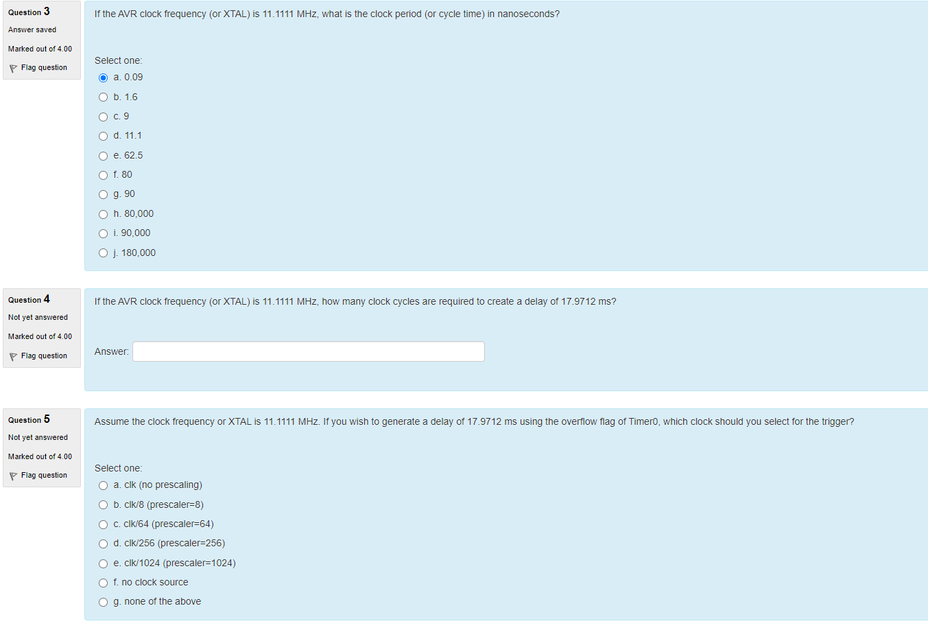 Solved Question 3 If the AVR clock frequency (or XTAL) is | Chegg.com
