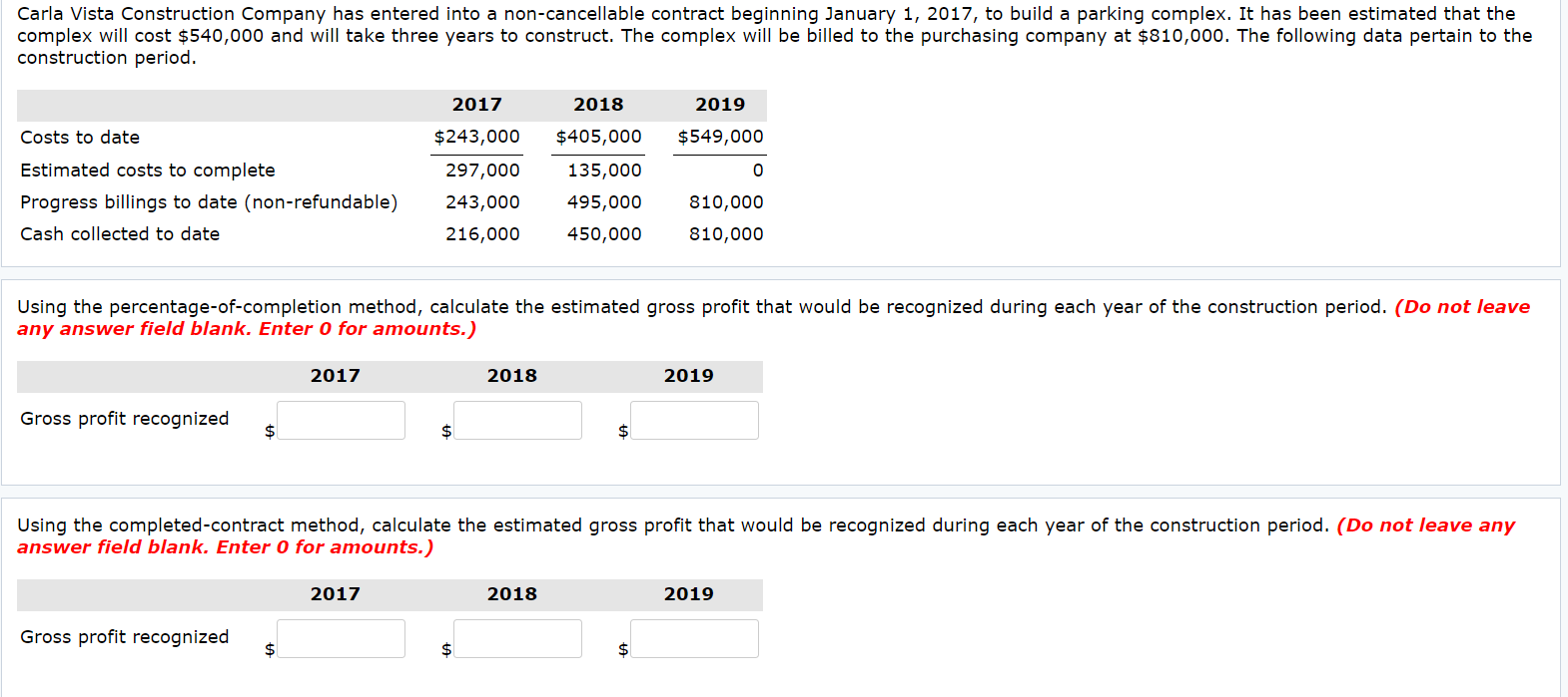 Solved Carla Vista Construction Company has entered into a | Chegg.com
