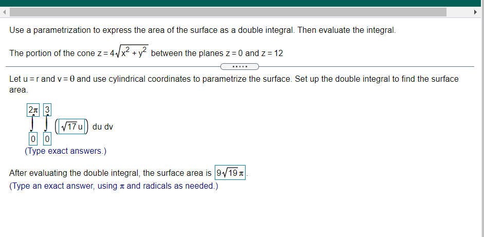 Solved Use a parametrization to express the area of the | Chegg.com