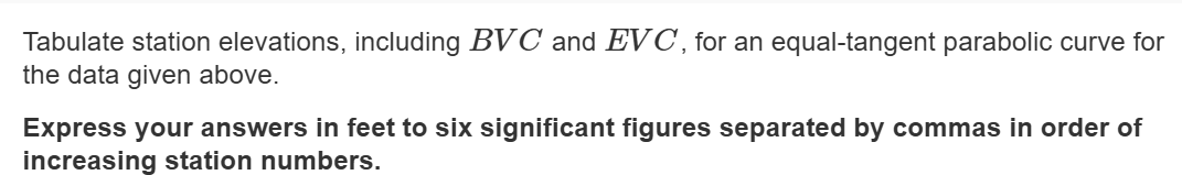 Solved Tabulate station elevations, including ?( B V C ??) | Chegg.com