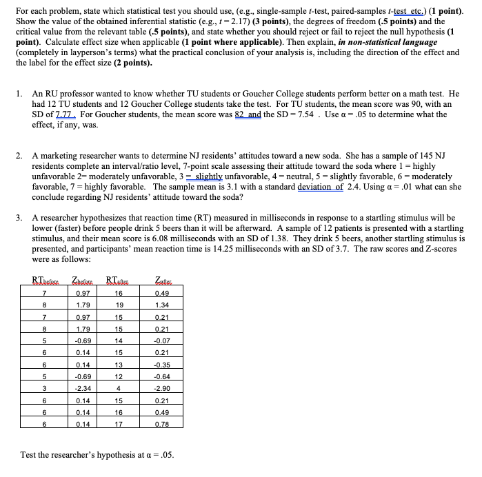 Solved For each problem, state which statistical test you | Chegg.com