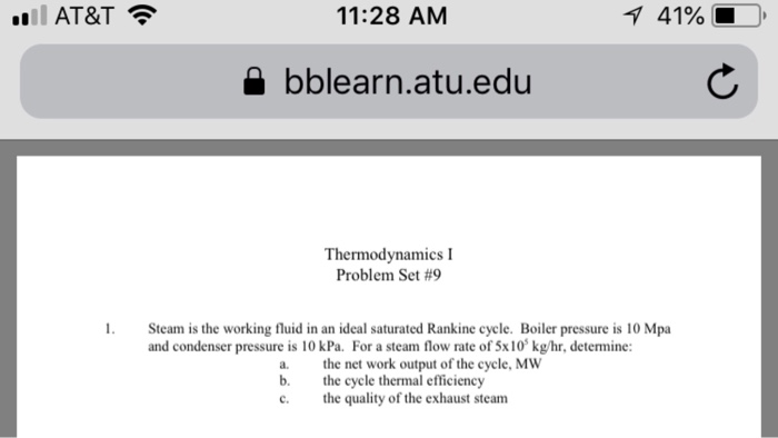 Solved 11:28 AM 41% a bblearn.atu.edu Thermodynamics I | Chegg.com