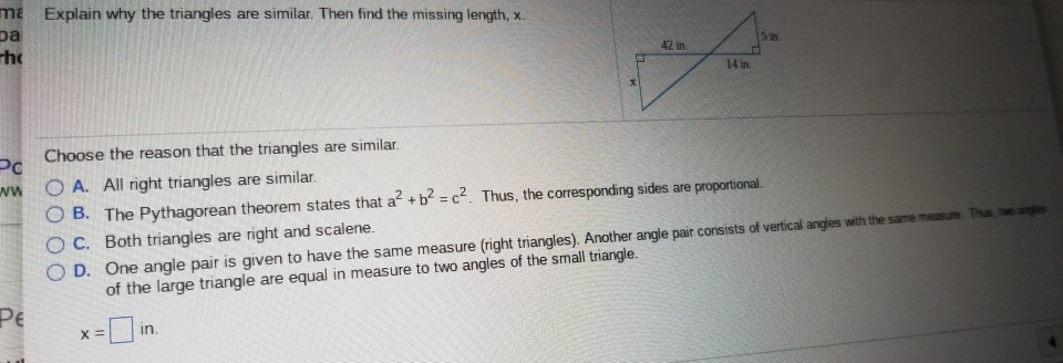 Solved ma pa Explain why the triangles are similar. Then | Chegg.com