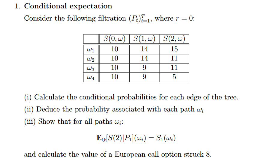 1. Conditional expectation Consider the following | Chegg.com