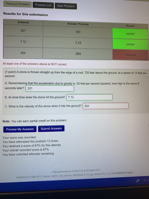 Solved Previous Problern Problem List Next Problem Results | Chegg.com