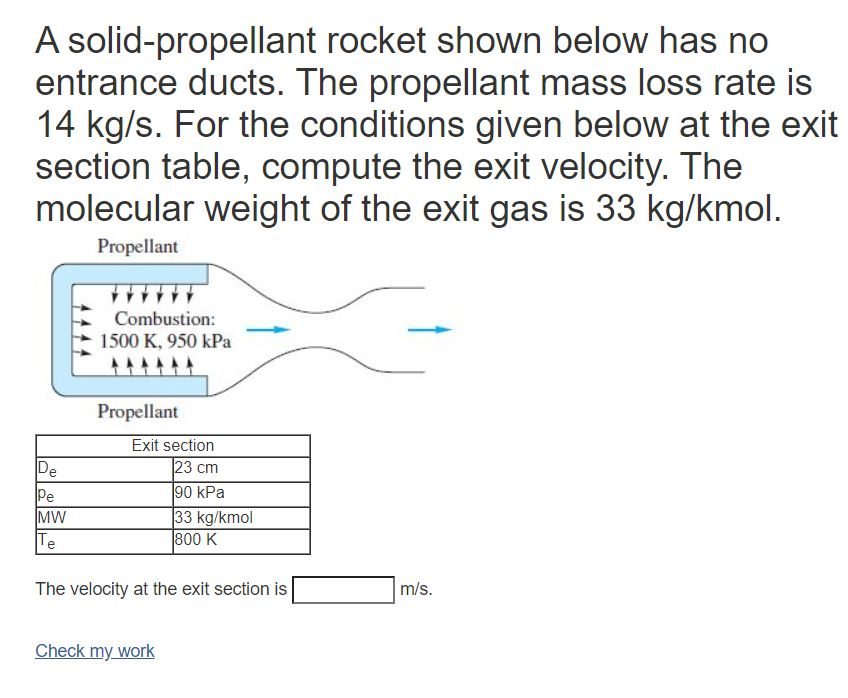 Solved A solid-propellant rocket shown below has no entrance | Chegg.com
