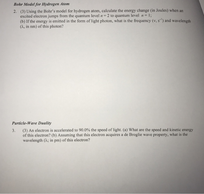 Solved Bohr Model for Hydrogen Atom 2. (3) Using the Bohr's | Chegg.com