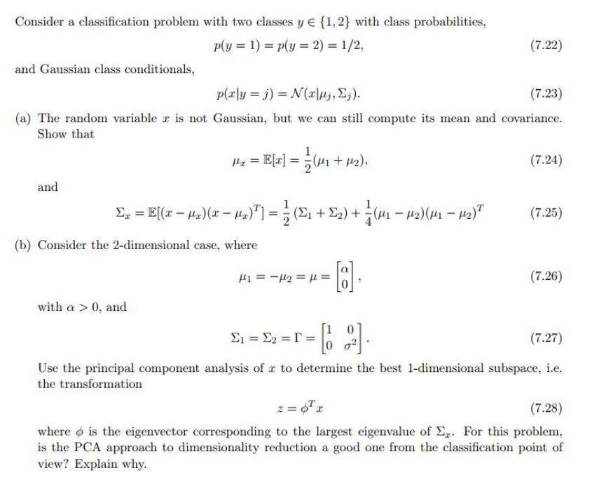 Consider a classification problem with two classes y | Chegg.com
