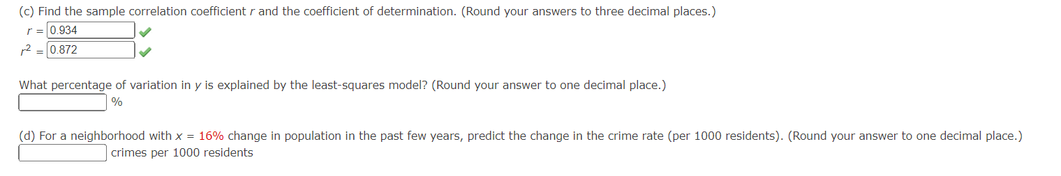 (c) Find the sample correlation coefficient r and the | Chegg.com