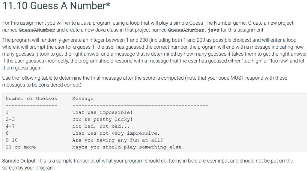 Solved 11.10 Guess A Number* For this assignment you will | Chegg.com