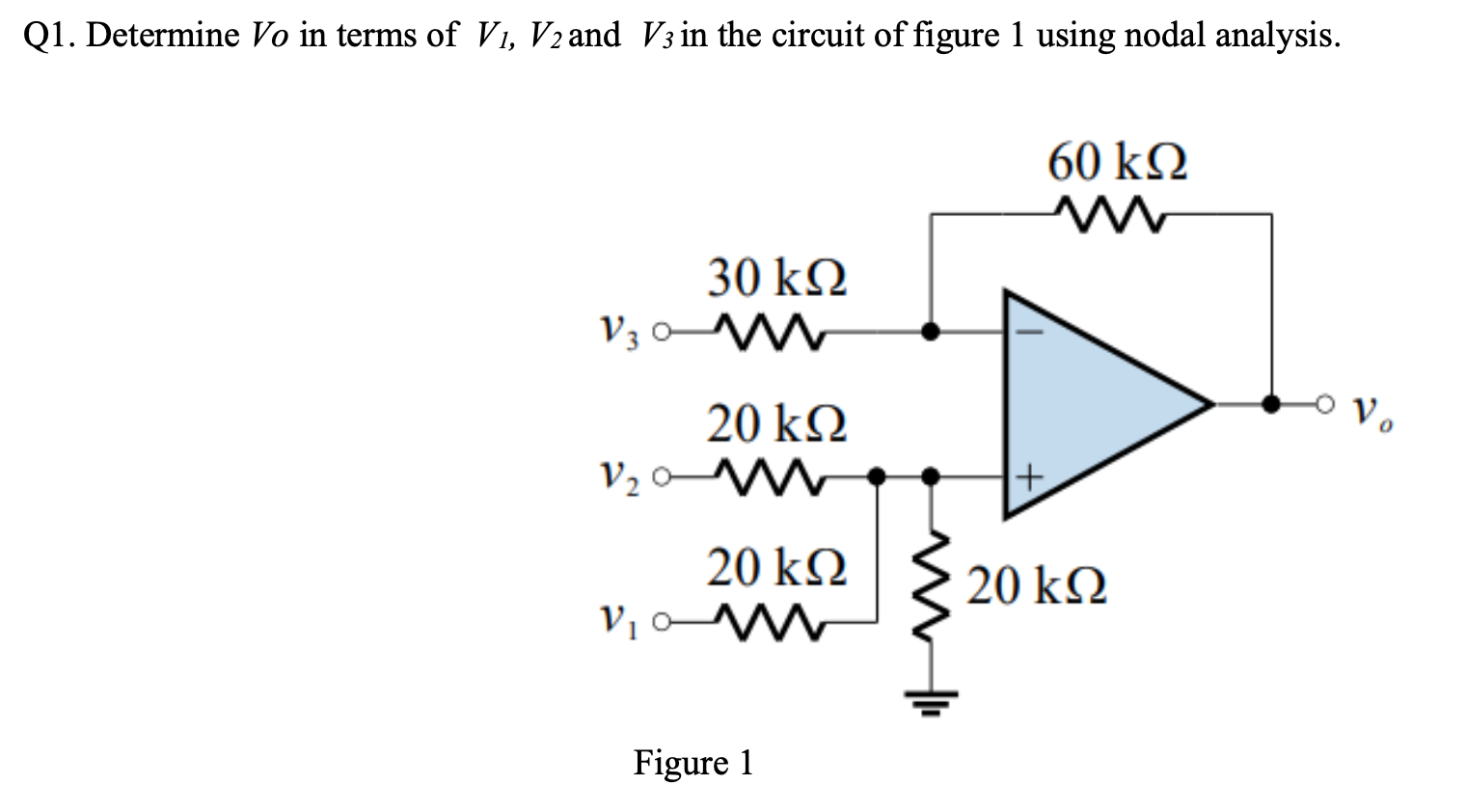 Solved Q1. Determine Vo in terms of V1, V2 and V3 in the | Chegg.com
