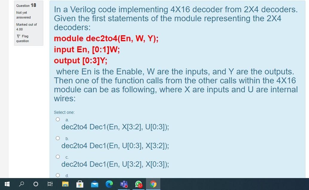 Solved Question 18 Not yet answered Marked out of 4.00 P | Chegg.com
