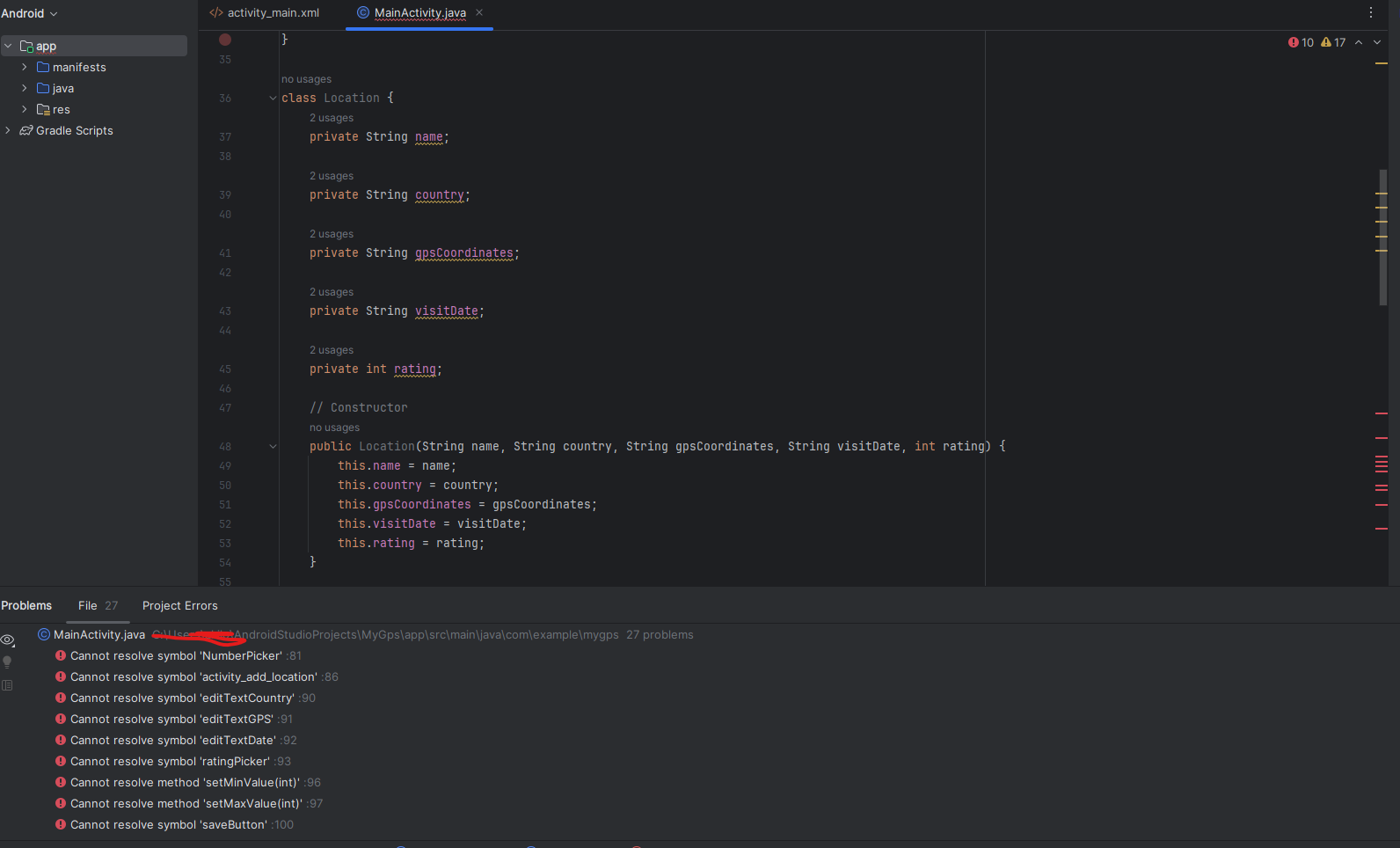 Solved Hello I am having errors with my android studio | Chegg.com