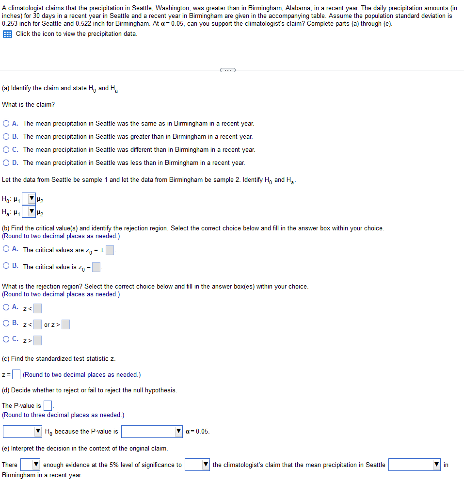 Solved {reject - fail to reject} H0 because the P-value is | Chegg.com