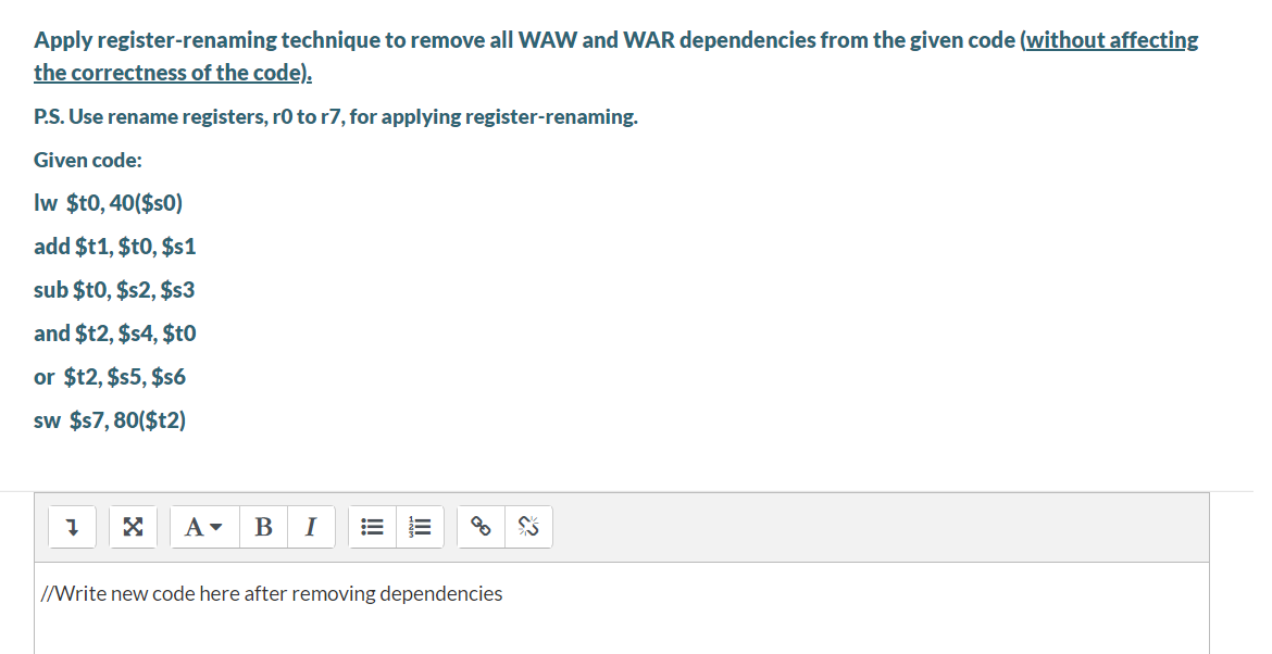 Solved Apply register-renaming technique to remove all WAW | Chegg.com