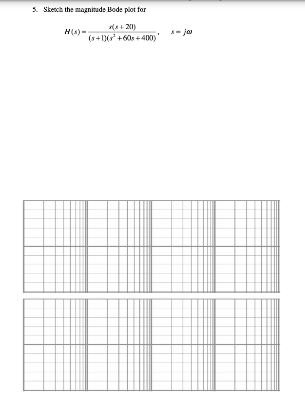 Solved 5. Sketch the magnitude Bode plot for H(s)= s(s+20) | Chegg.com