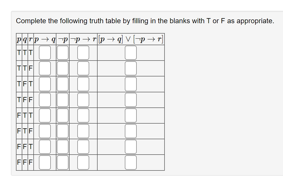 Solved Complete the following truth table by filling in the | Chegg.com