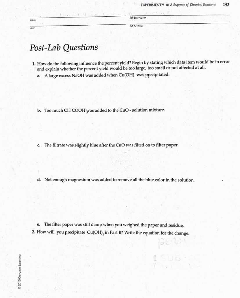 EXPERIMENT 9 - A Sequence of Chemical Reactions 143 | Chegg.com