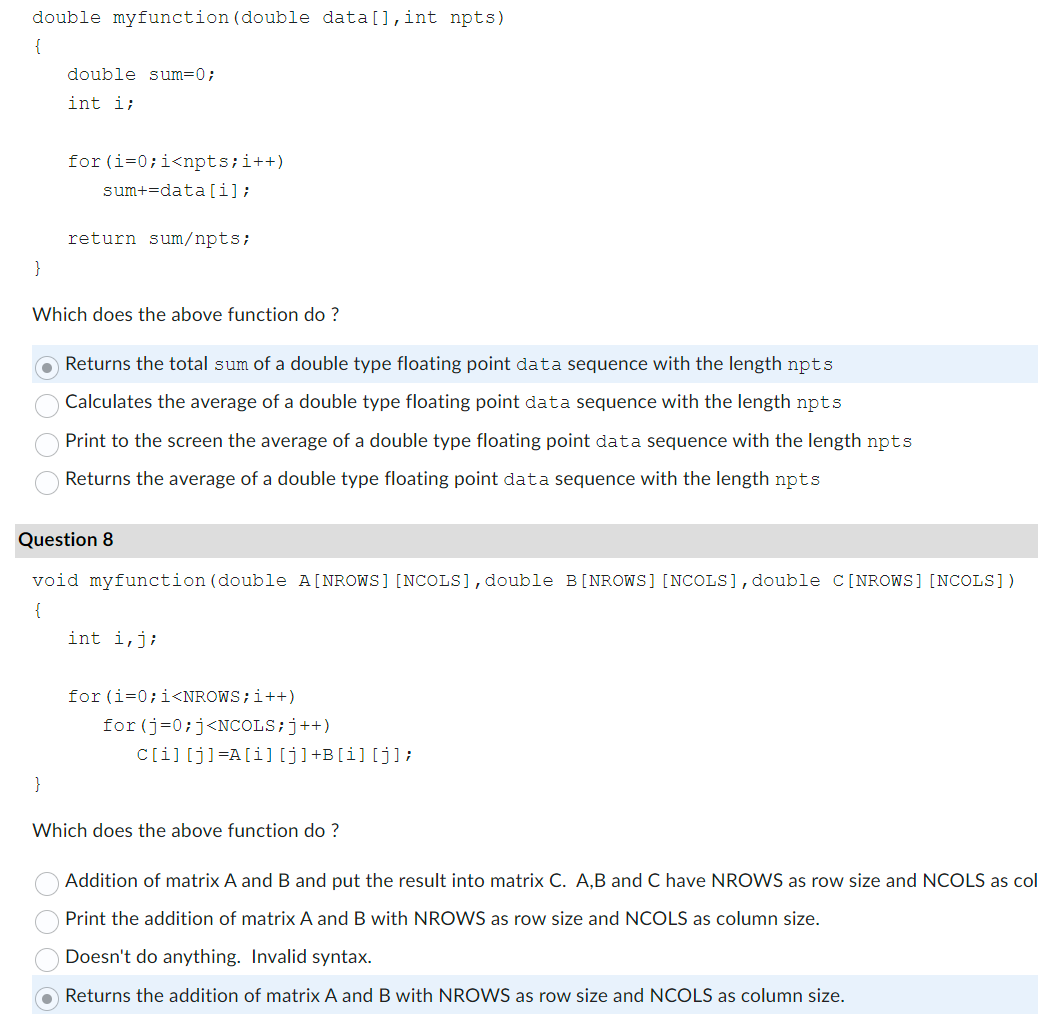 Solved double myfunction ( double data [], int npts) double | Chegg.com