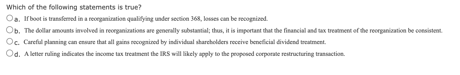 Solved Which of the following statements is true? a. If boot | Chegg.com