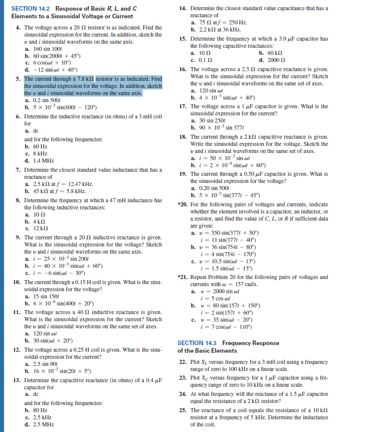 Solved SECTION 14.2 Response of Basic R.L, and C Elements to | Chegg.com