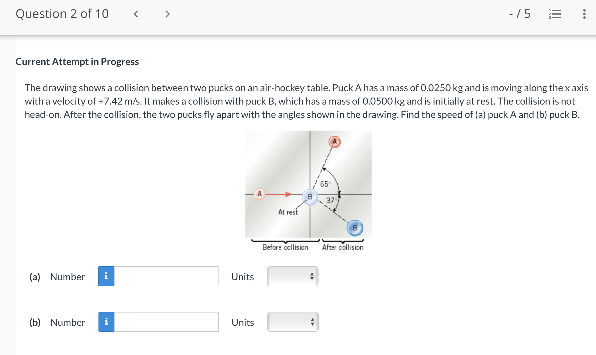 Solved The drawing shows a collision between two pucks on an | Chegg.com
