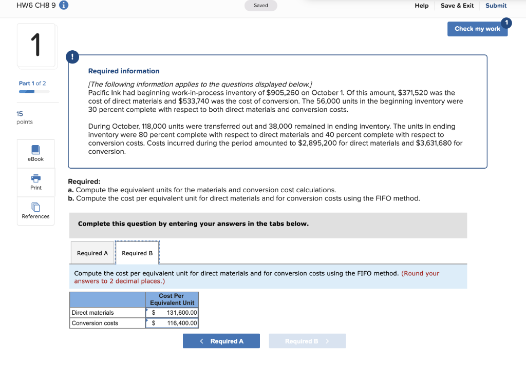 Solved HW6 CH8 9 A Saved Help Save & Exit Submit Check my | Chegg.com