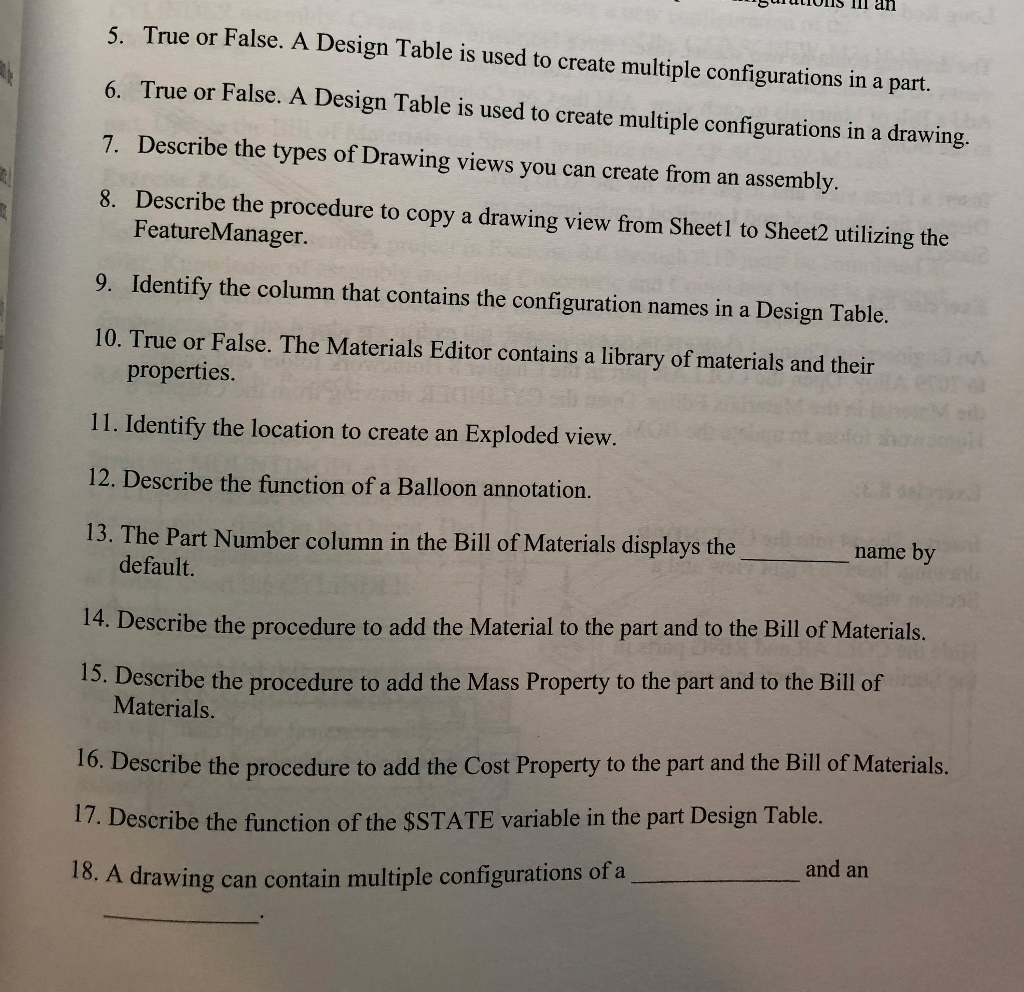 Solved an 5. True or False. A Design Table is used to create | Chegg.com