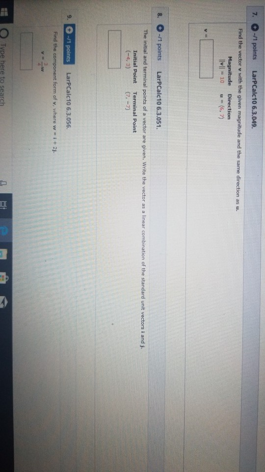 Solved 7. -/1 points LarPCalc10 6.3.049. Find the vector v | Chegg.com