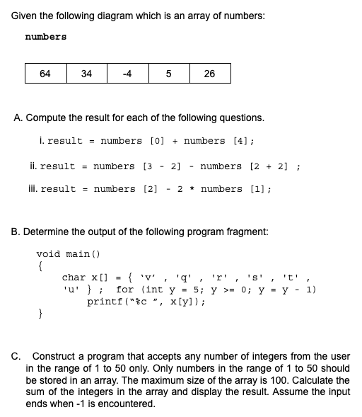 Solved Given the following diagram which is an array of | Chegg.com