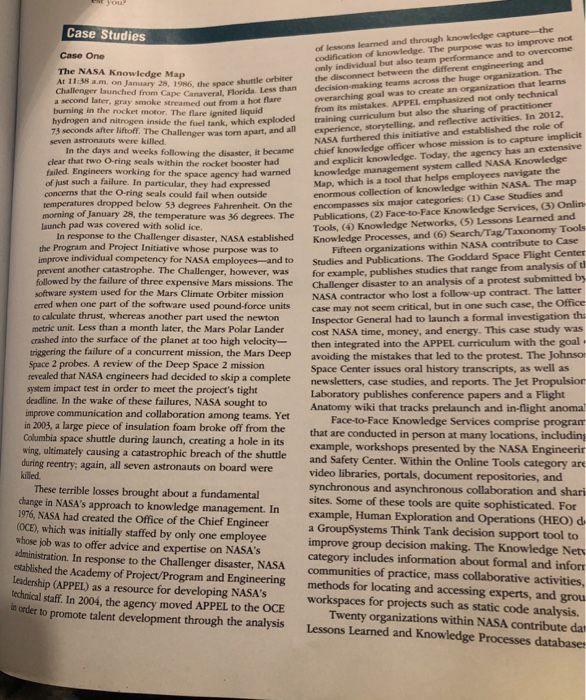 Solved Case one. The NASA knowledge Map 1.How is the KM | Chegg.com