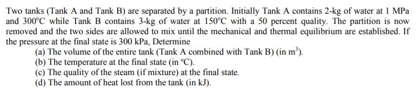 Solved Two tanks (Tank A and Tank B) are separated by a | Chegg.com