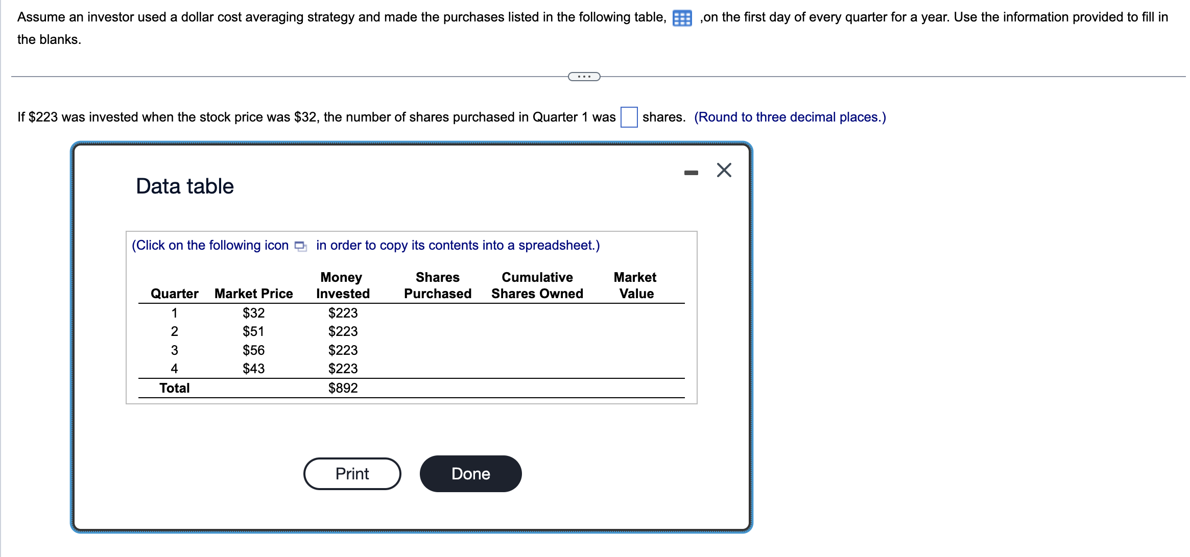 Solved Assume an investor used a dollar cost averaging | Chegg.com