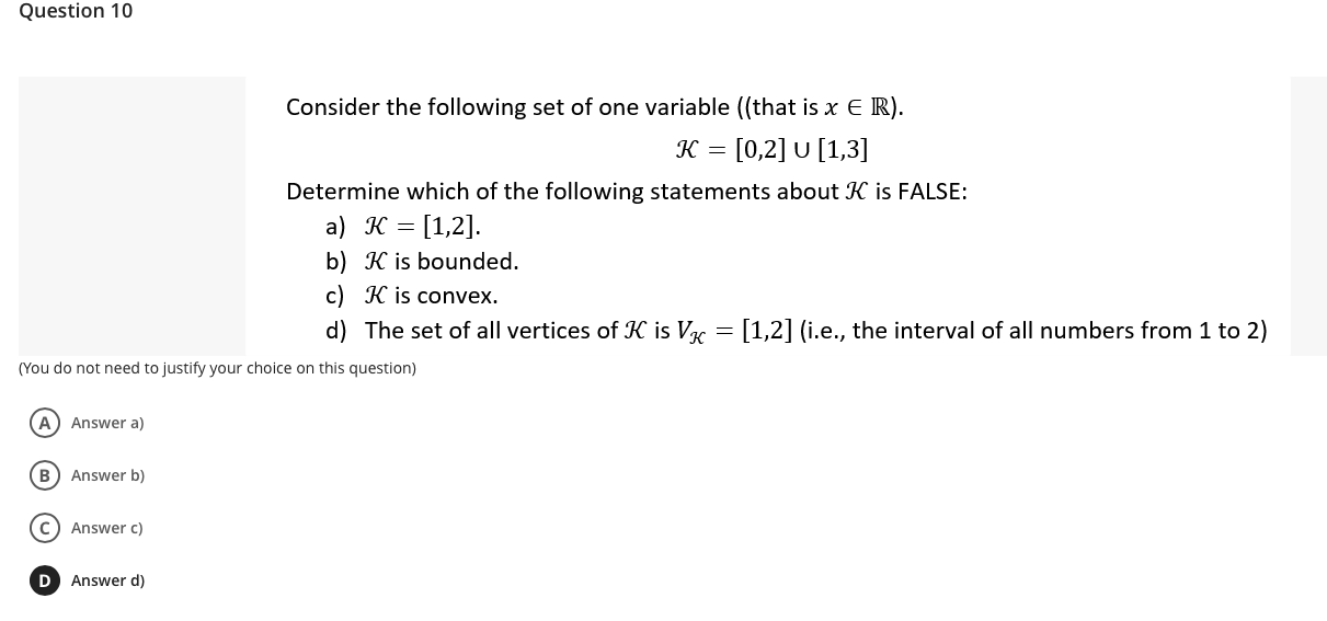 Solved Consider the following set of one variable ((that is | Chegg.com