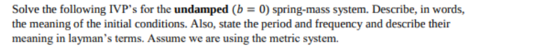 Solved Solve the following IVP's for the undamped (b= 0) | Chegg.com