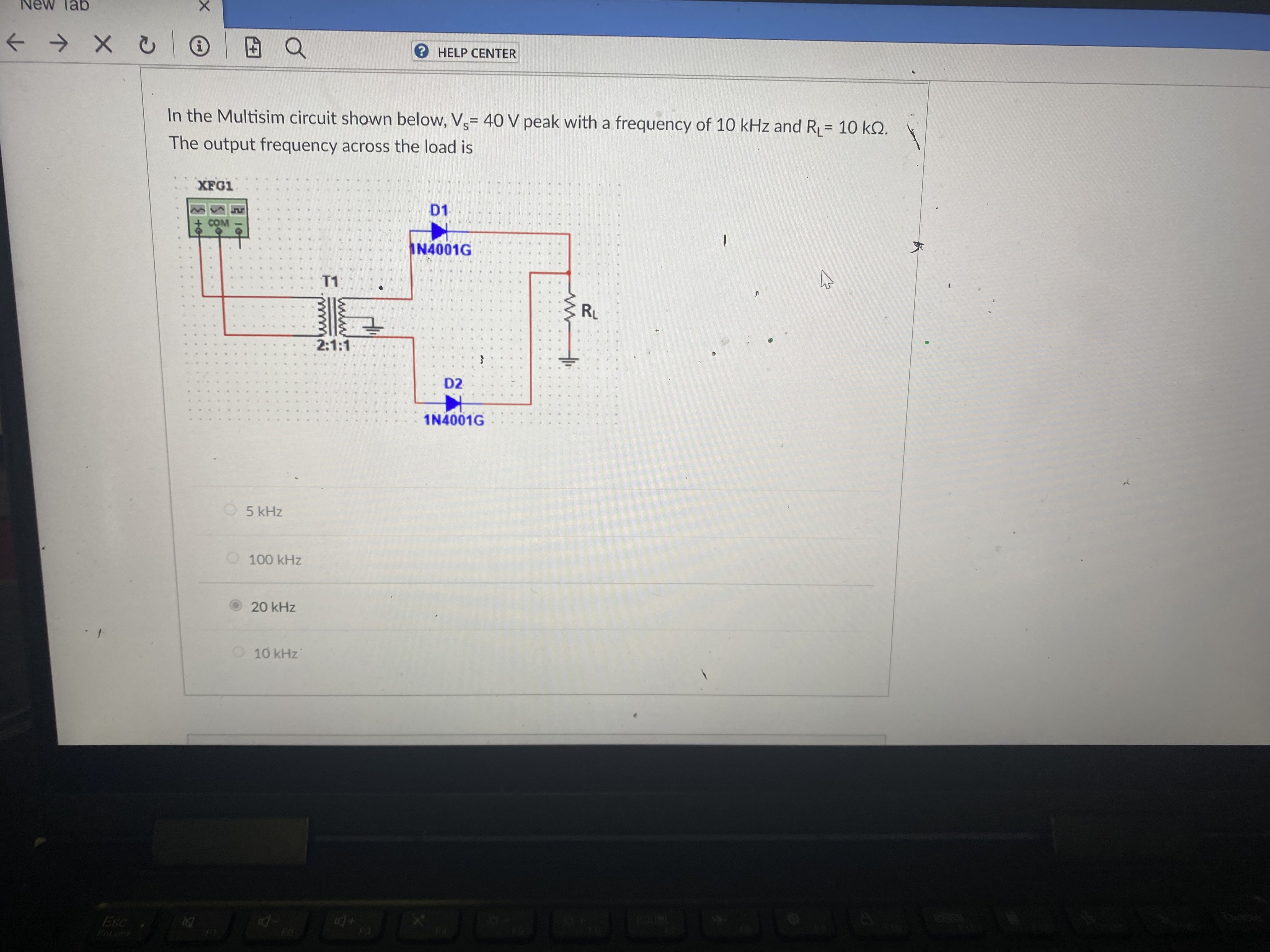 In the Multisim circuit shown below, Vs=40 V peak | Chegg.com