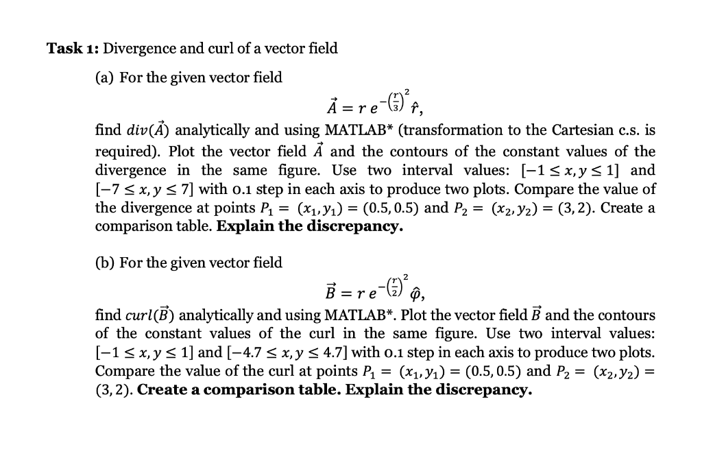 Solved Task 1: Divergence and curl of a vector field (a) For | Chegg.com