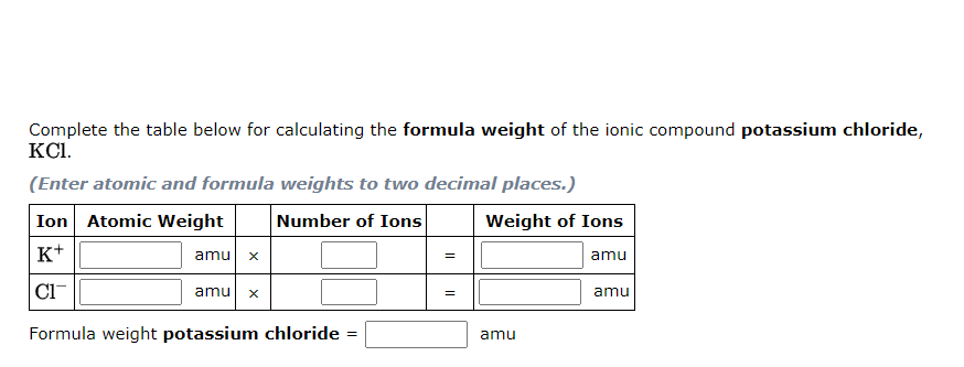 Solved Complete the table below for calculating the formula | Chegg.com