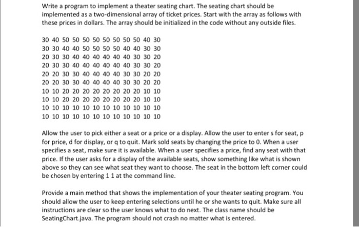 Solved Write a program to implement a theater seating chart. | Chegg.com