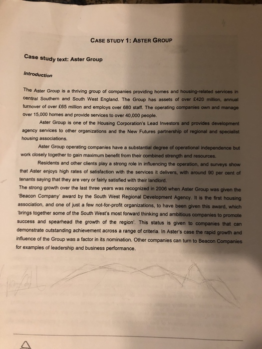 CASE STU DY 1: ASTER GROUP Case study text: Aster | Chegg.com