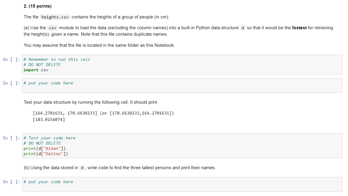 Solved 2. (15 points) The file heights.csv contains the | Chegg.com